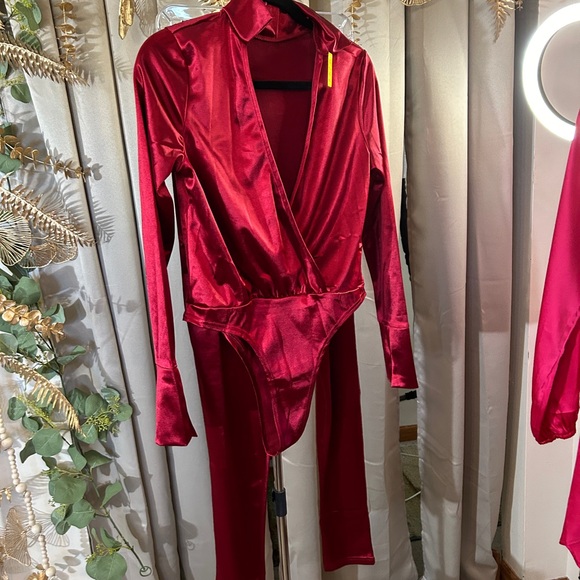 Pants & Jumpsuits | Red Satin Bodysuit Outfit | Poshmark